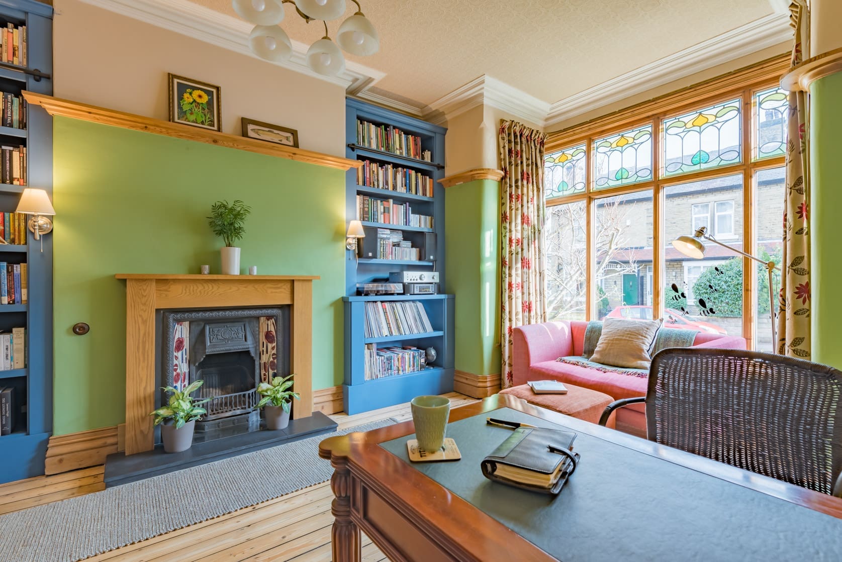 Bespoke bookcase library with ladder & lighting in Shipley